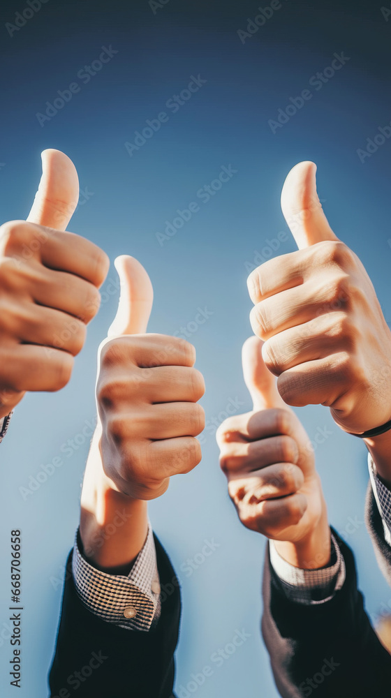 Thumbs up, team and success hand sign to show work community, solidarity appreciation Stock ...