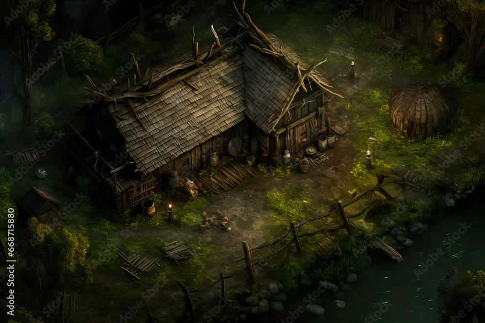 DnD Map "Twisted Swamp Hut: Aerial Perspective" Stock Illustration ...
