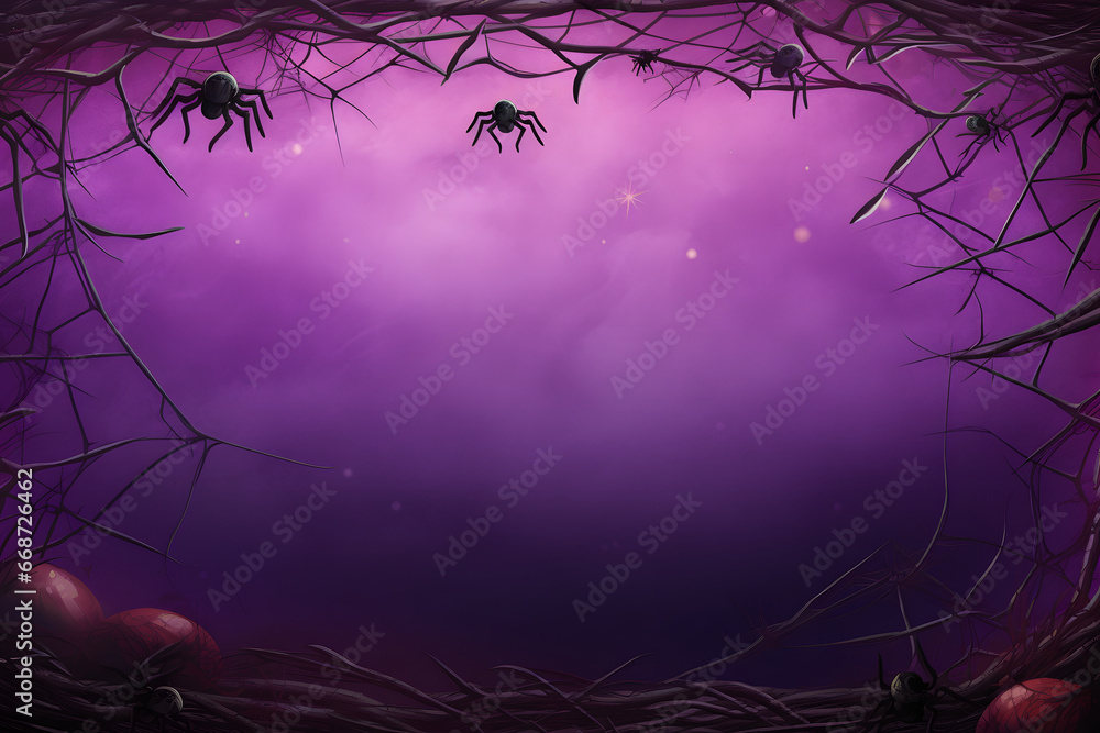plain halloween night background in purple, dark color with big spiders ...