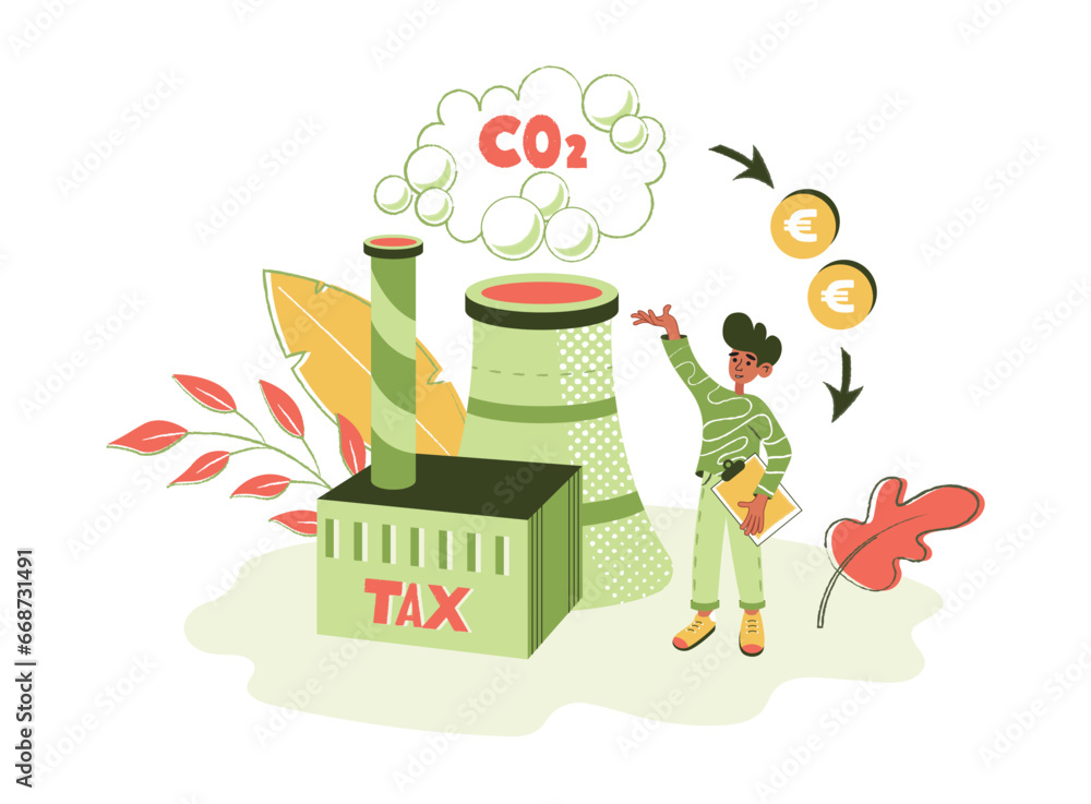 Characters showing ways to reduce CO2 emission through carbon tax ...
