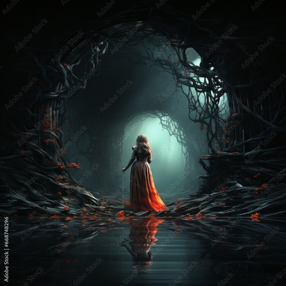 Mermaid, illustration of a fairy-tale character underwater surrounded ...