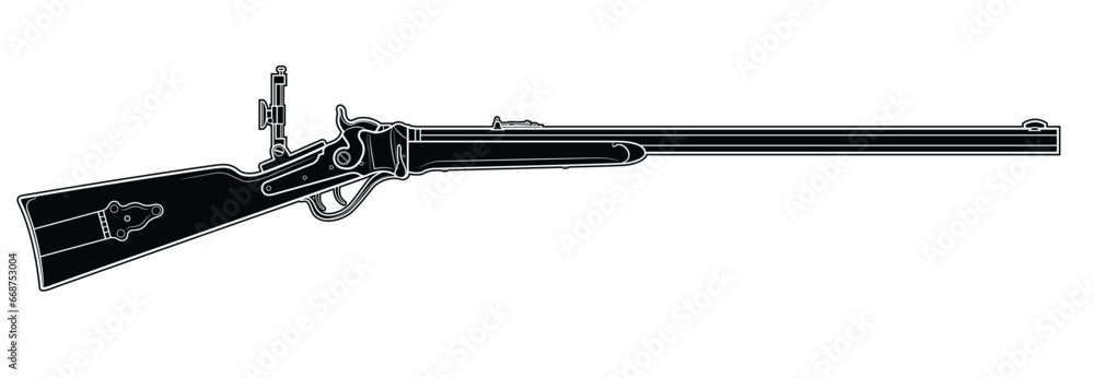 Vector illustration of the Sharps rifle with a diopter on the white ...
