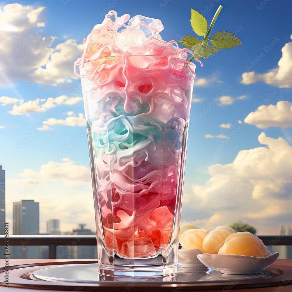 Hand drawn illustration of colorful frozen ice juice drink. Sweet and ...