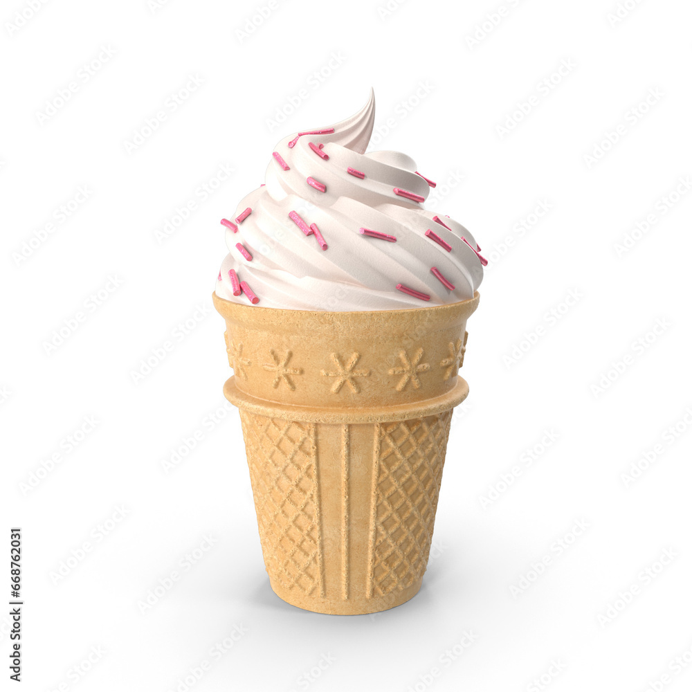 Realistic soft ice cream waffle cone. Soft serve ice cream, 3d ...
