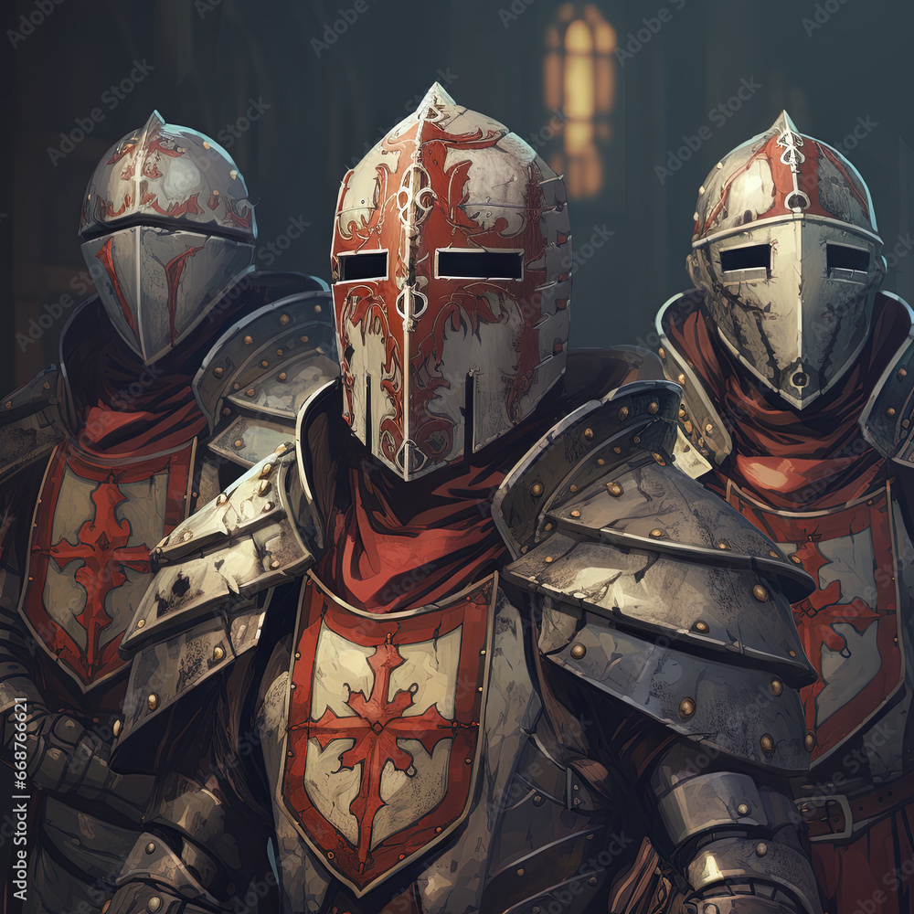 Mystic knight portraits in metal armor. Occult scary knights in ...
