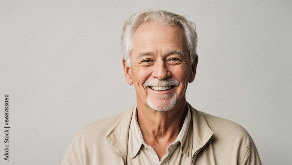 Old white man smiling with plain white background Stock Photo | Adobe Stock