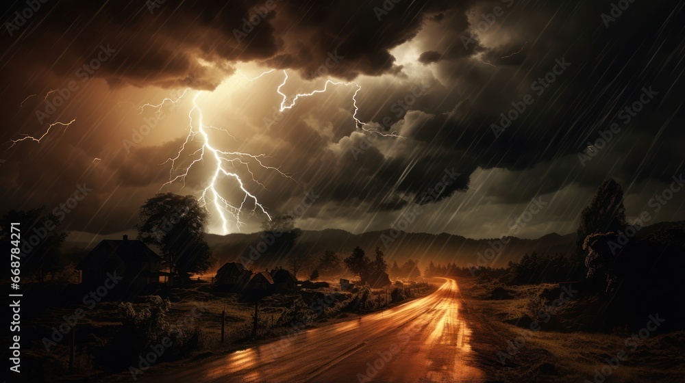 Intense Storms and Lightning Strike. Stay Safe. Stock Photo | Adobe Stock