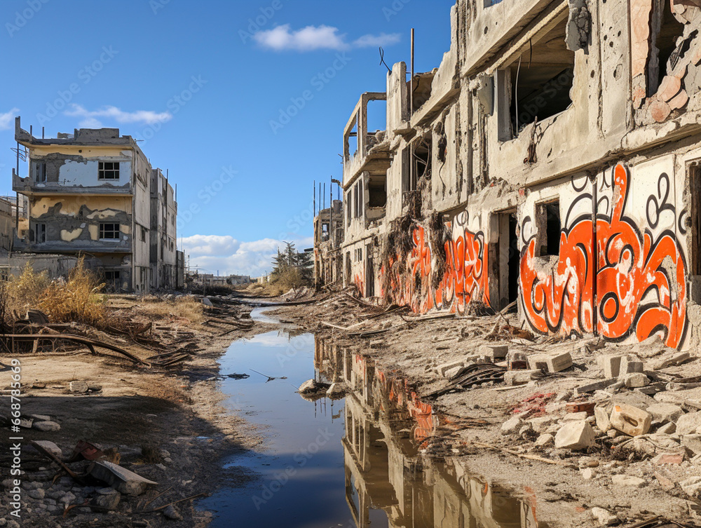 destroyed town/village ruins in the border region Middle East Israel ...