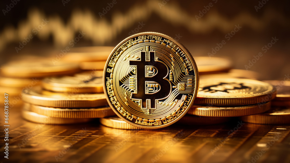 multiple Bitcoin coin on stock market charts diagram,generative ai ...