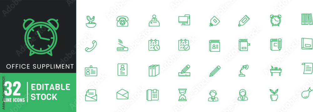 Office and Stationary Line Icon set. Project, document, business, work ...