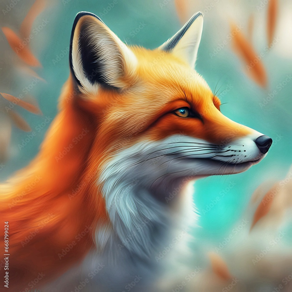red fox vulpes. a painting of a red fox with green eyes, very beautiful ...
