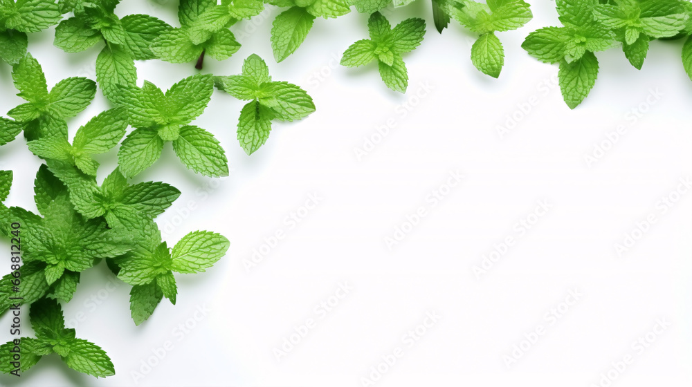 Mint and peppermint foliage, verdant and secluded, is spread across a ...