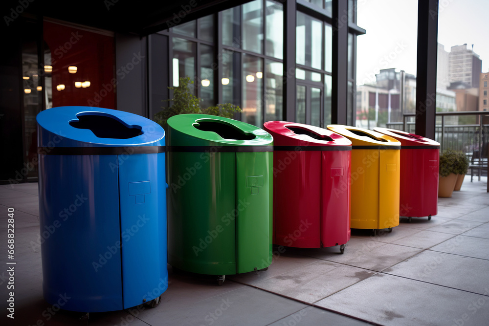 Sorting of garbage - five containers (bins, cans, tanks) for sorting ...