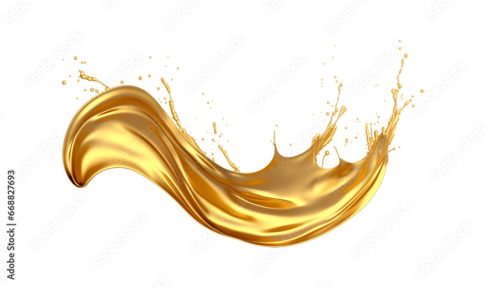 luxury sparkling golden splash waves isolated on a transparent ...