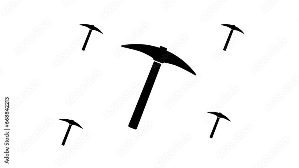 Zoom in and out animation the pickaxe symbol. Large black symbol in the ...