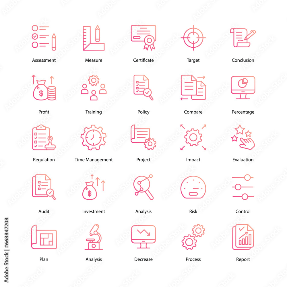Assessments icons set isolate white background vector stock ...