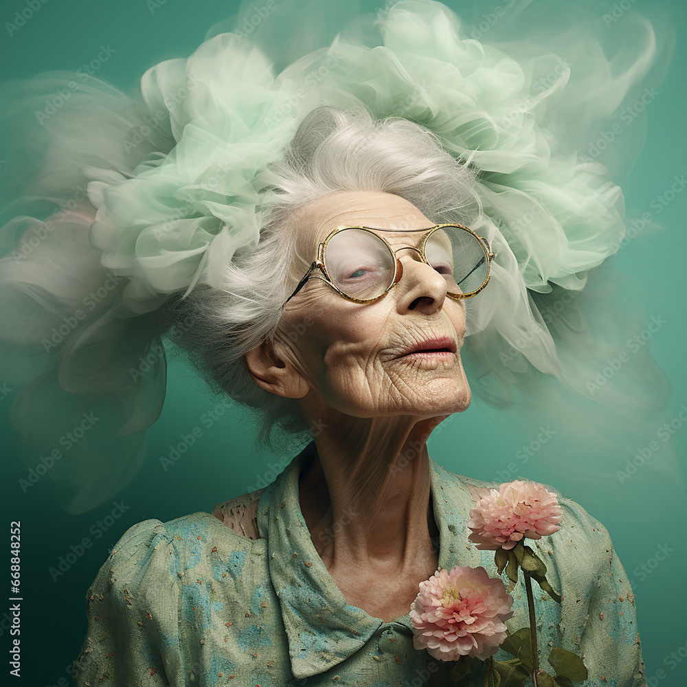 eccentric old lady with green hair and glasses Stock Illustration ...