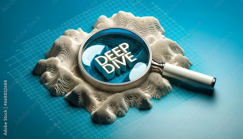 A magnifying glass hovering over a detailed map of the ocean floor. As ...