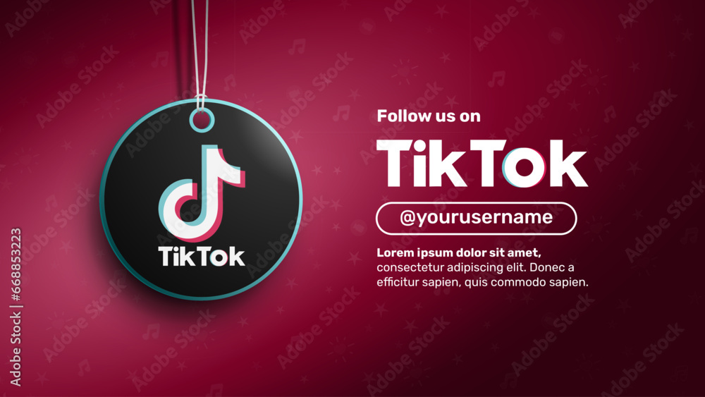Follow Us web banner. Round tag with tik tok logo inside. Vector ...