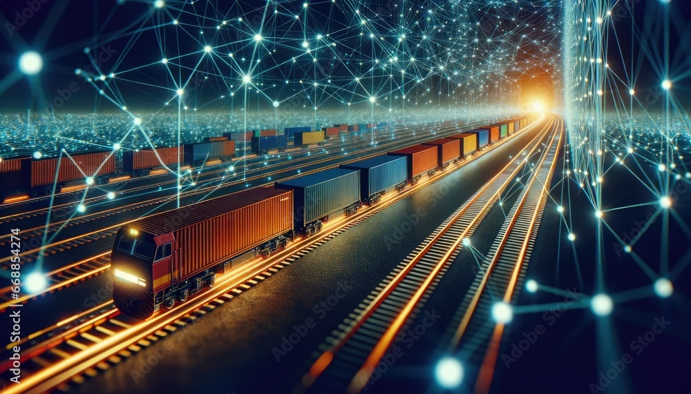 A technologically advanced freight train moves seamlessly on ...