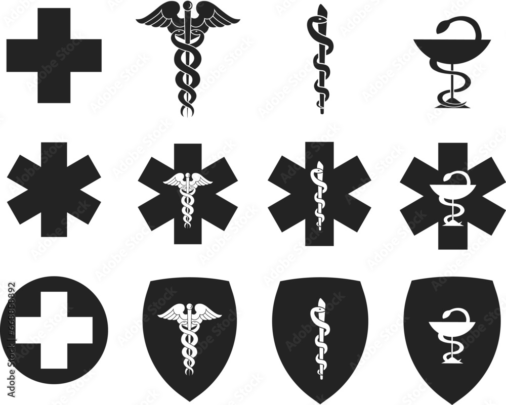 Medical hospital symbol vector icons set. Star of Life with cross ...