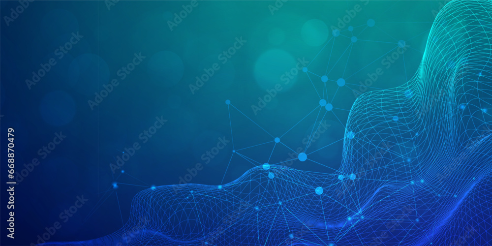 Digital technology banner blue green background concept, cyber ...