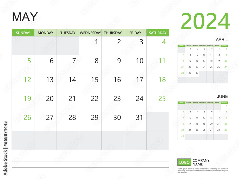 May 2024 year, Calendar planner 2024 template, week start on Sunday ...