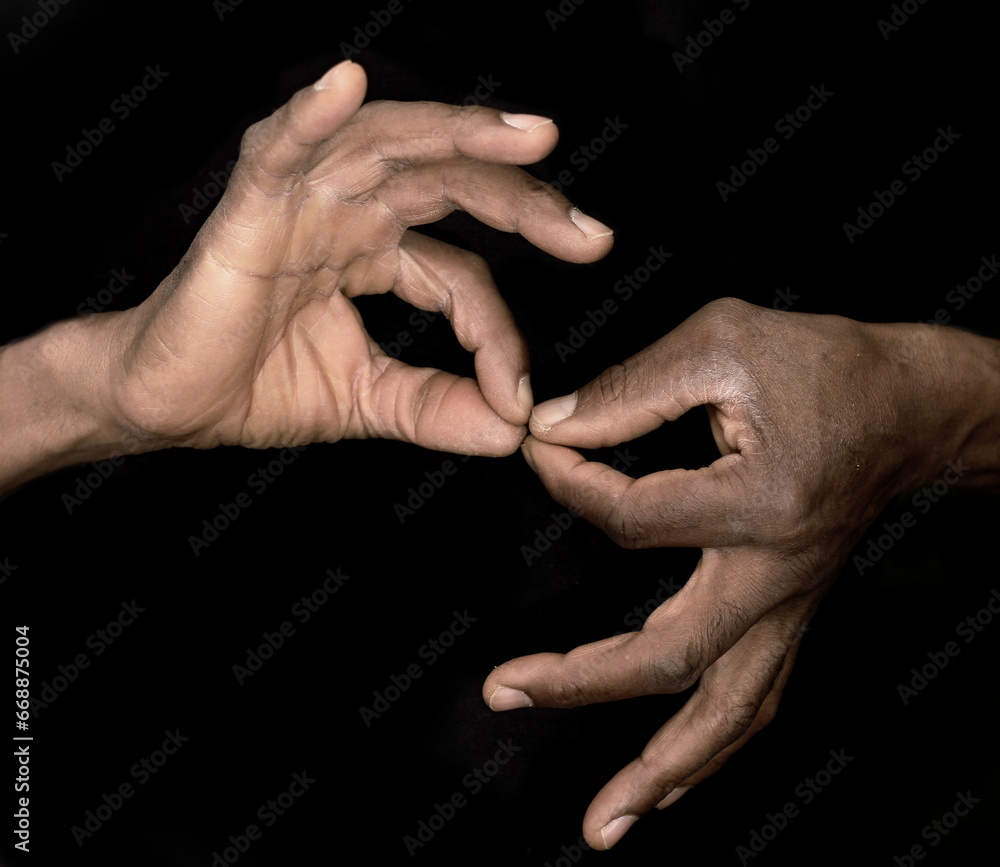 sign language with hand gestures speaking body language with people on ...