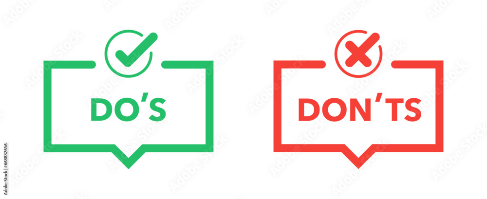 Do's and don'ts icon in flat style. Do and do not red and green icon ...