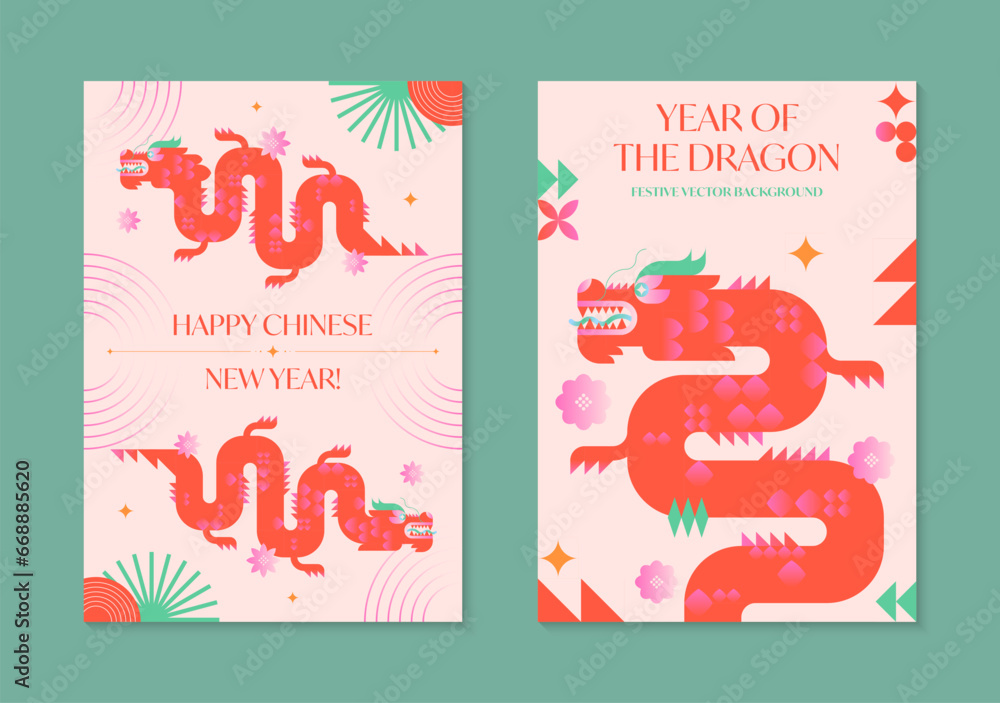 Year of the dragon 2024.Chinese New Year greeting poster templates ...