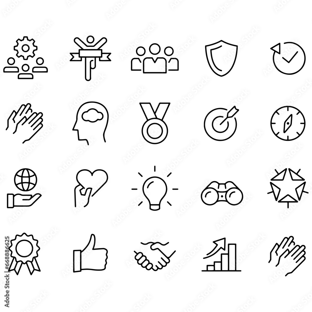 Core Values Icons Set, Core, values, business, leadership, goals ...