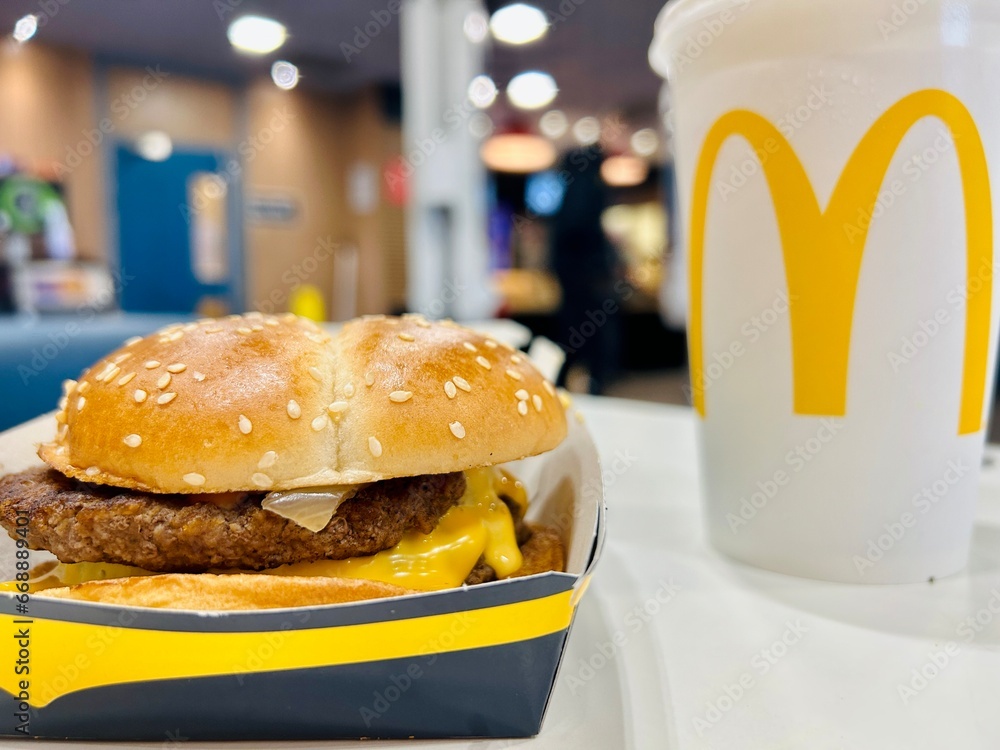 Philly Cheese Stack burger meal at McDonalds Stock Photo | Adobe Stock
