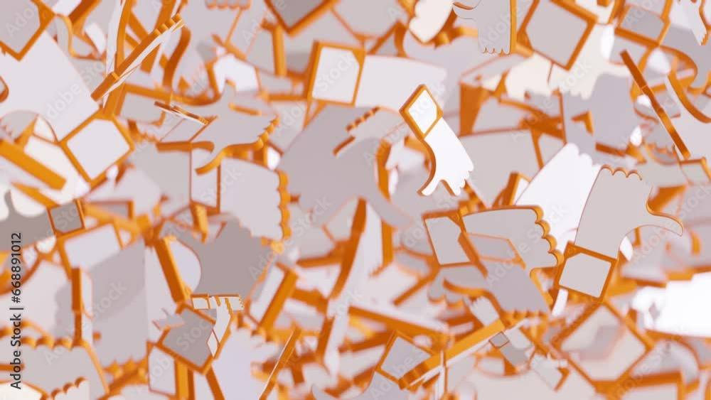 Symbols of reviews. Seamless cyclic animated 4K background of hand ...