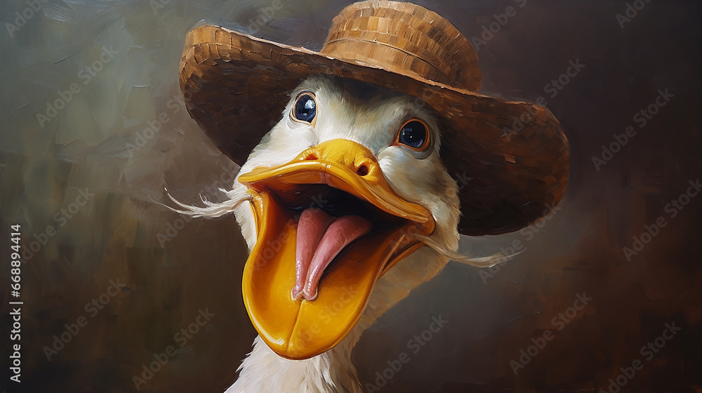 Pato , Pintura em tela de memes engraçados, arte animal Stock ...