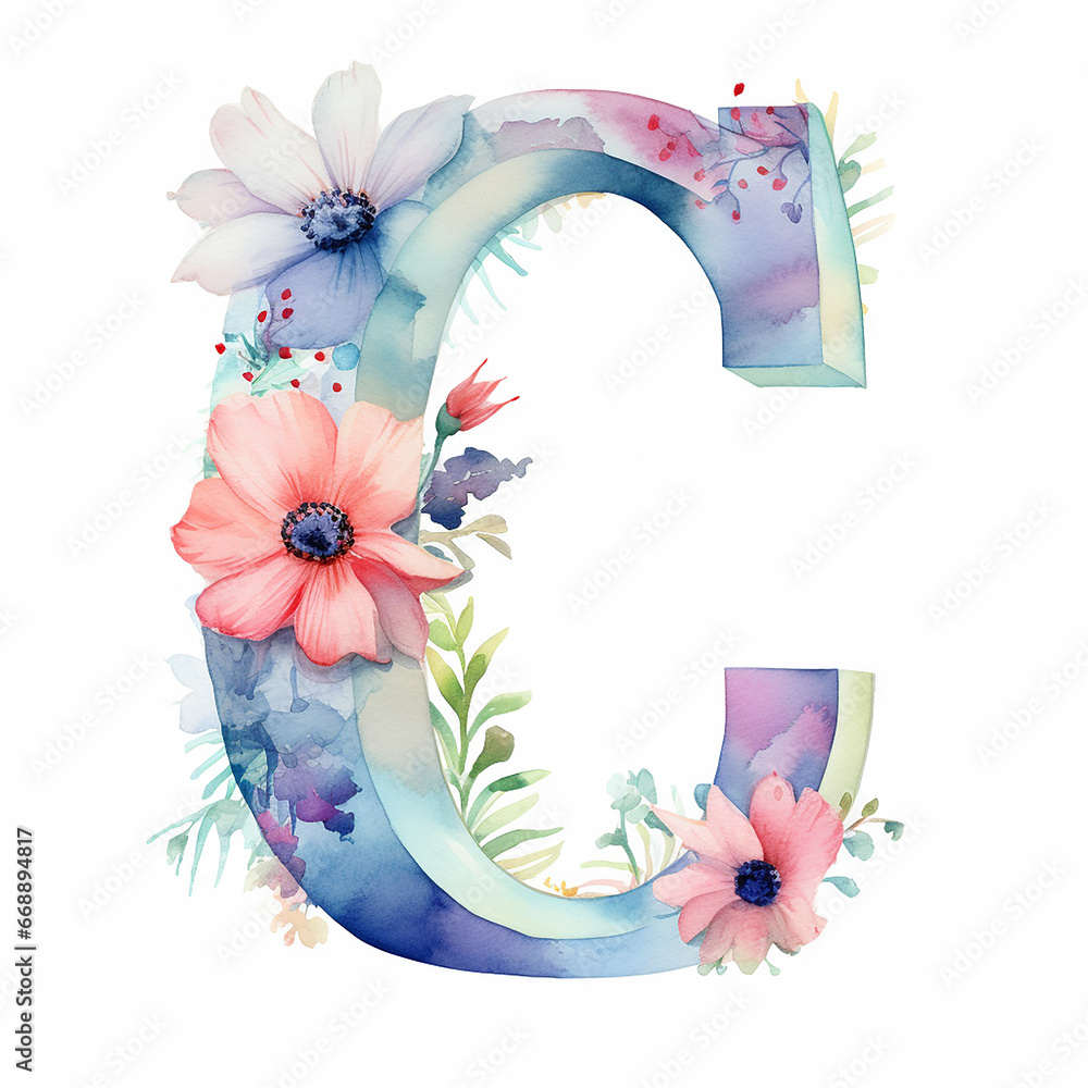 Letra maiúscula "C", estilo aquarela, vetor plano, bordas afiadas, sem ...