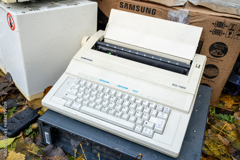 Electronic waste Awaiting recycling. A pile of garbage in nature. used ...