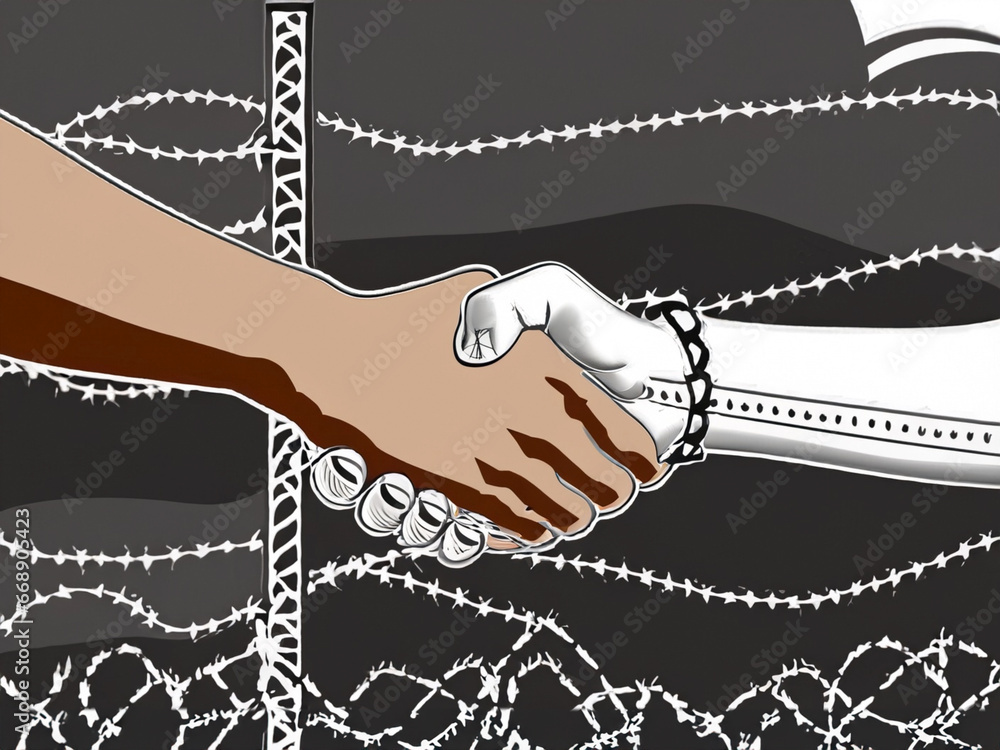 A handshake of two people, a strong symbol symbolizing an agreement, a ...