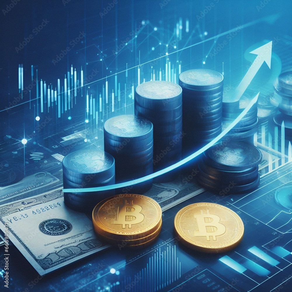 Blue money business graph finance chart diagram on economy 3d coin ...