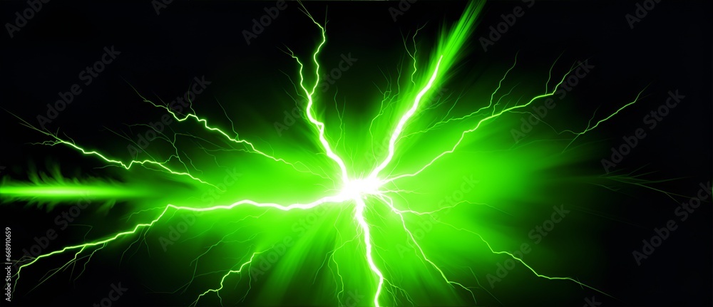 Flashing light effect of green electric thunder explosion with sparks ...