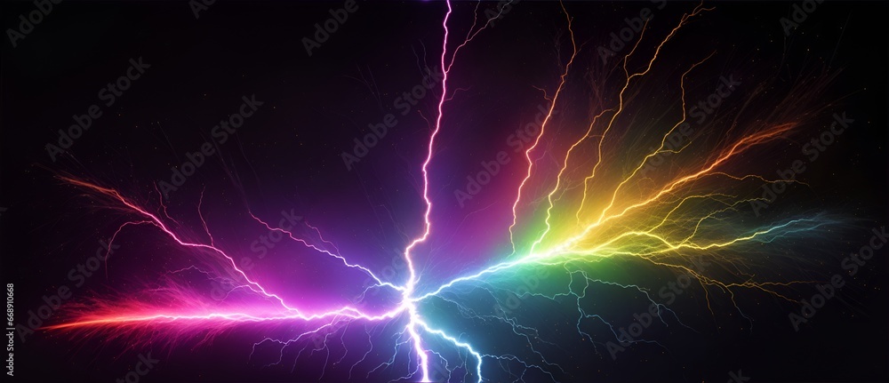 Flashing light effect of rainbow colored electric thunder explosion ...