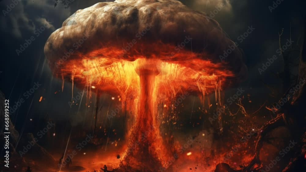 Scary nuclear bomb explosion in Palestine with mushrooms. Seamless ...
