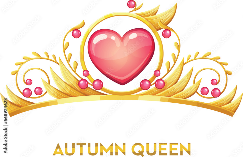 Little princess tiara with heart shaped jewel stone vector illustration ...