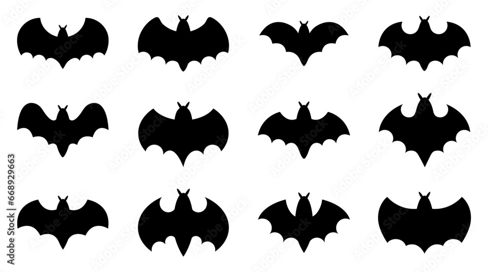 Halloween bat icon set. bats, vampire, horror, wing, night, evil ...