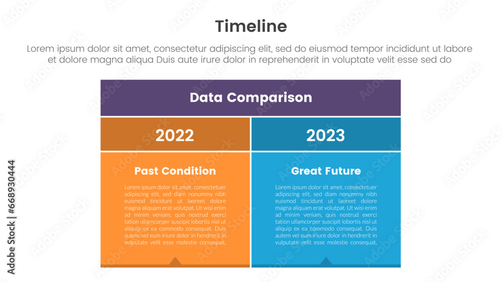 timeline set of point infographic with big box table with header for ...