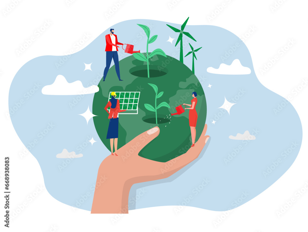 Eearth day concept people working together to protect the environment ...