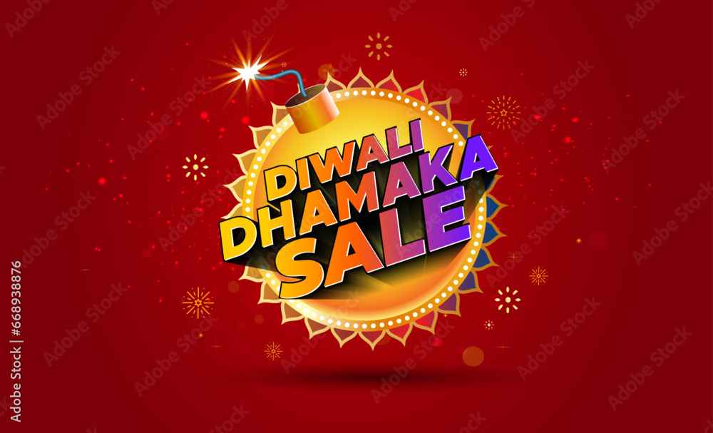 Diwali dhamaka sale, offer, discount logo design on red background. 3d ...