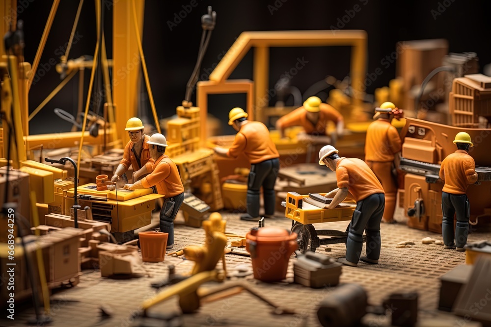 Explore a hyperreal world as toy workers craft in a matte background ...