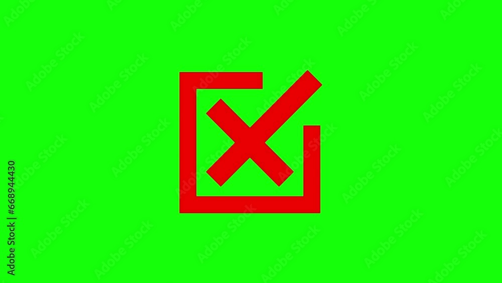 Red check mark sign tick animation in checkbox on green screen ...