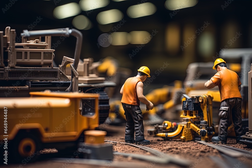 Explore a hyperreal world as toy workers craft in a matte background ...