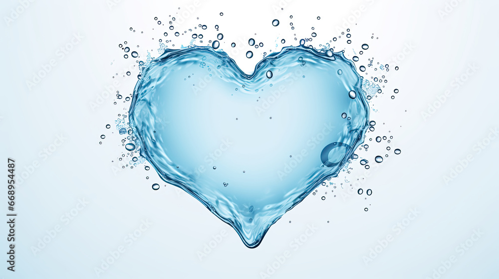Water in the shape of a heart over white background. Symbolizing ...